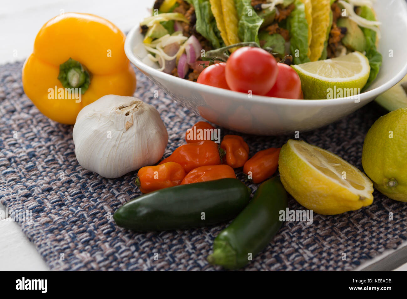 Various mexican food ingredients on wooden table Stock Photo - Alamy