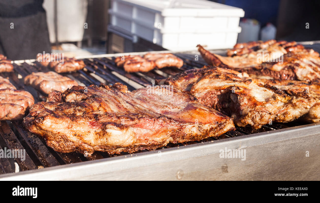 Street food festival in Trieste, Argentine meat grill, outdoors ...