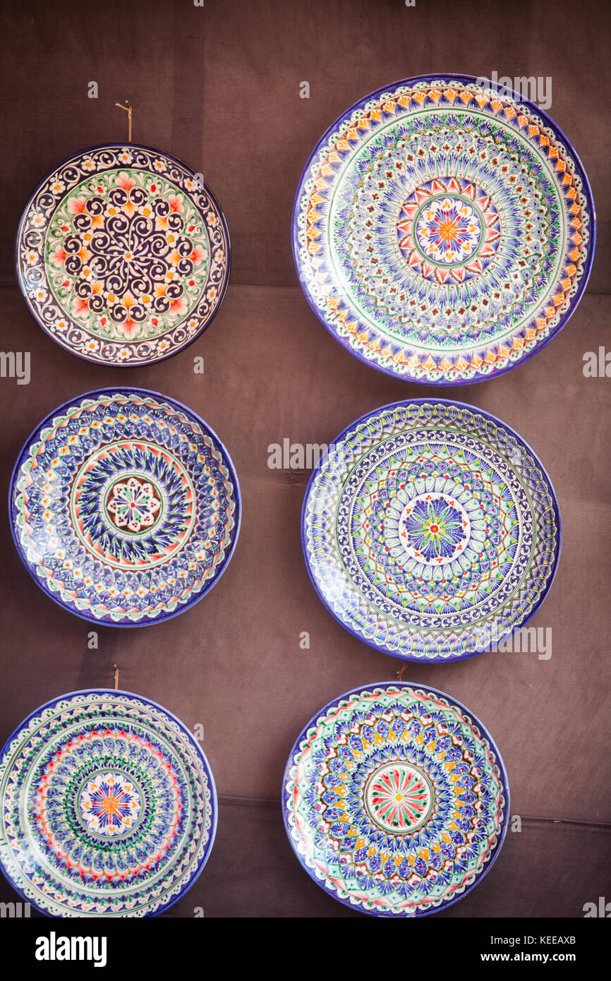 Color image of some handmade Uzbekistan plates for sale Stock Photo - Alamy