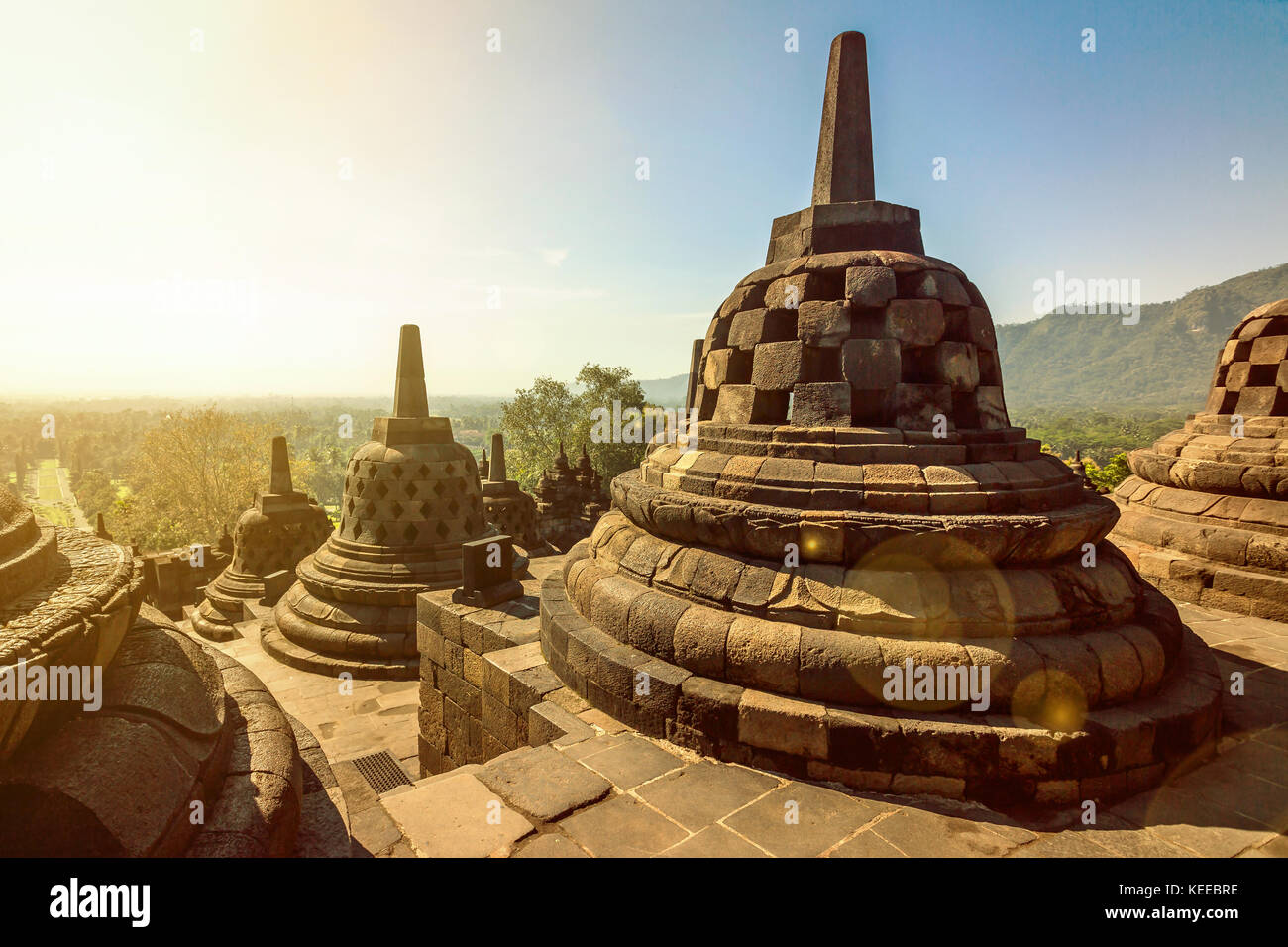 Buddist temple Borobudur complex in Yogjakarta in Java, Indonesia Stock ...