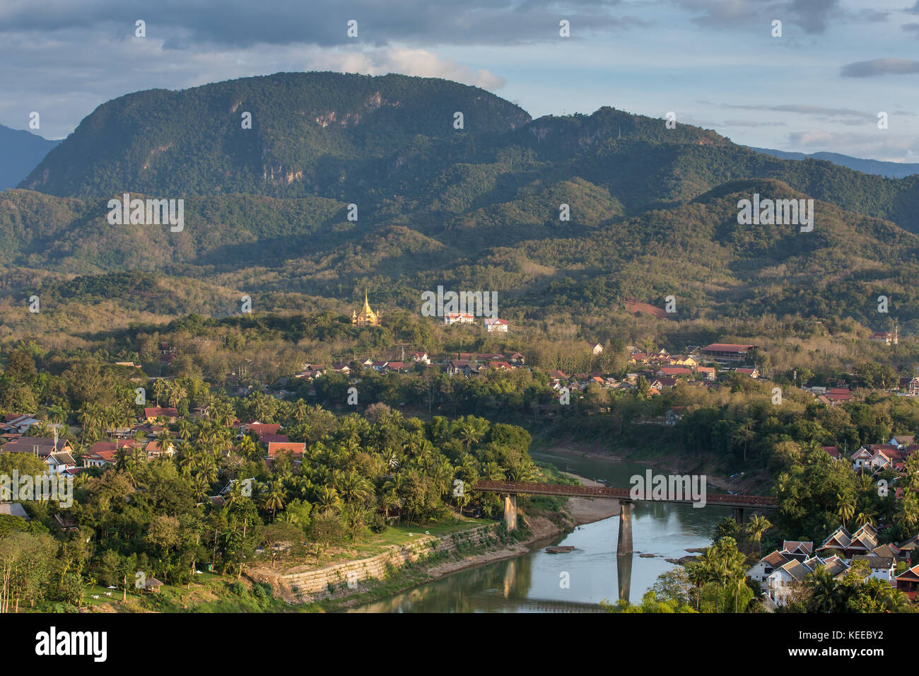Top view of Luang Prabang from Phousi Mountain during sunset Stock ...