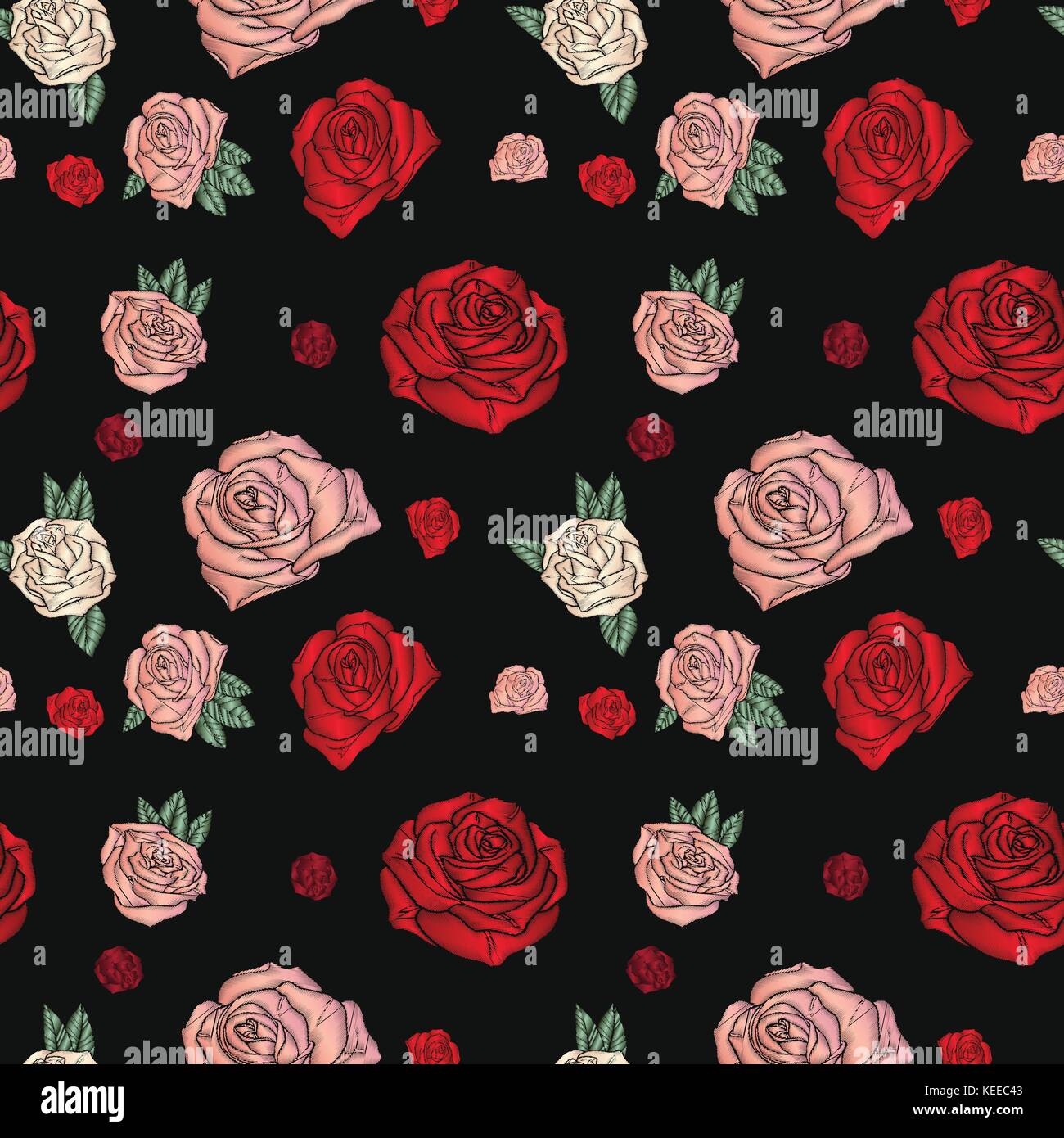Embroidery seamless pattern with roses Stock Vector Image & Art - Alamy