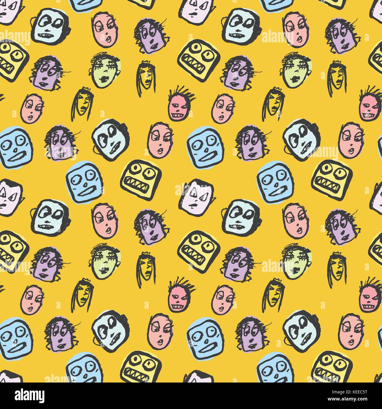 Doodles faces pattern Stock Vector Image & Art - Alamy