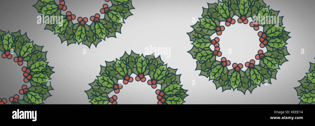 Digital composite of Grey background with holly boughs Stock Photo - Alamy