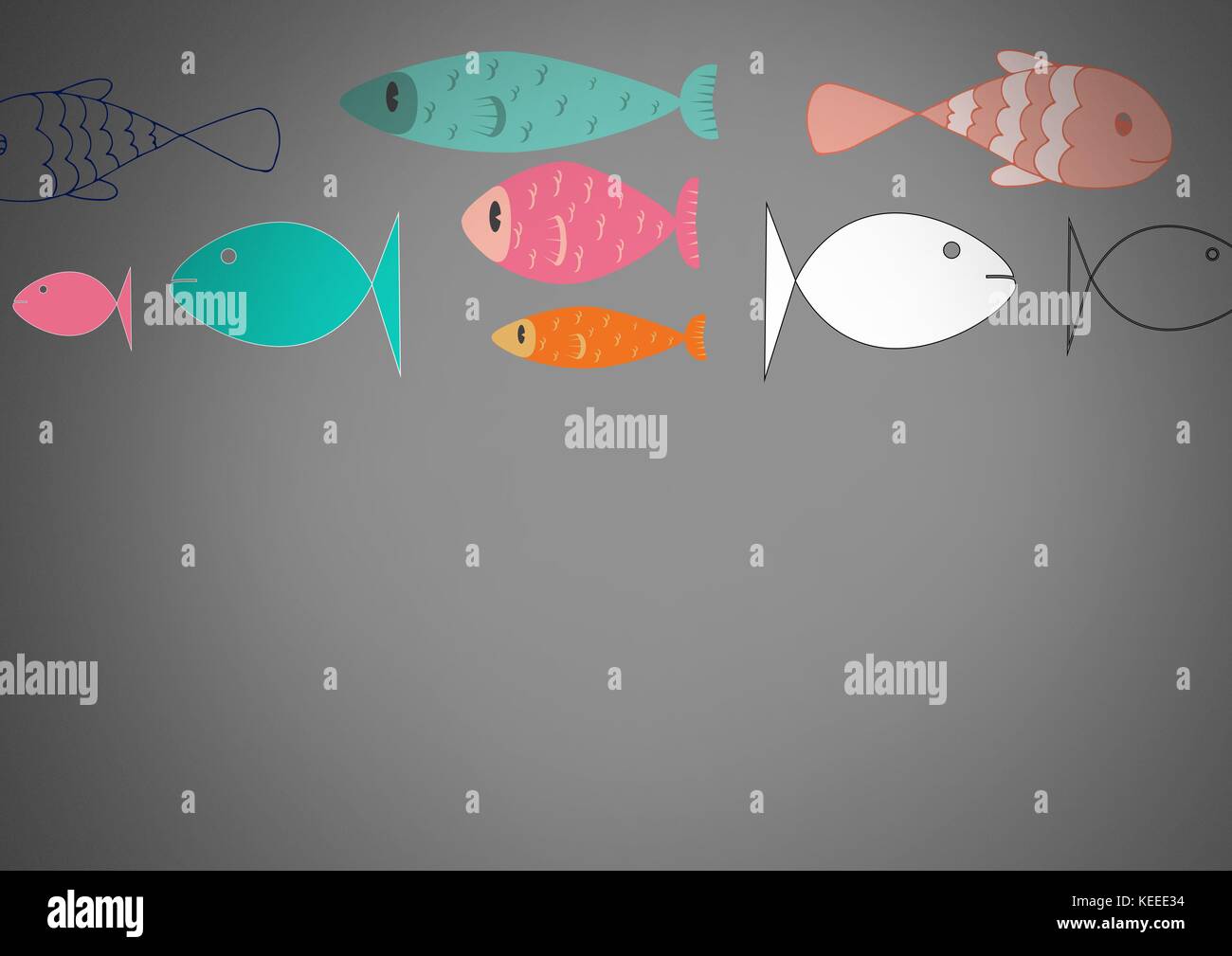 Digital composite of Colorful fish illustrations on grey background ...