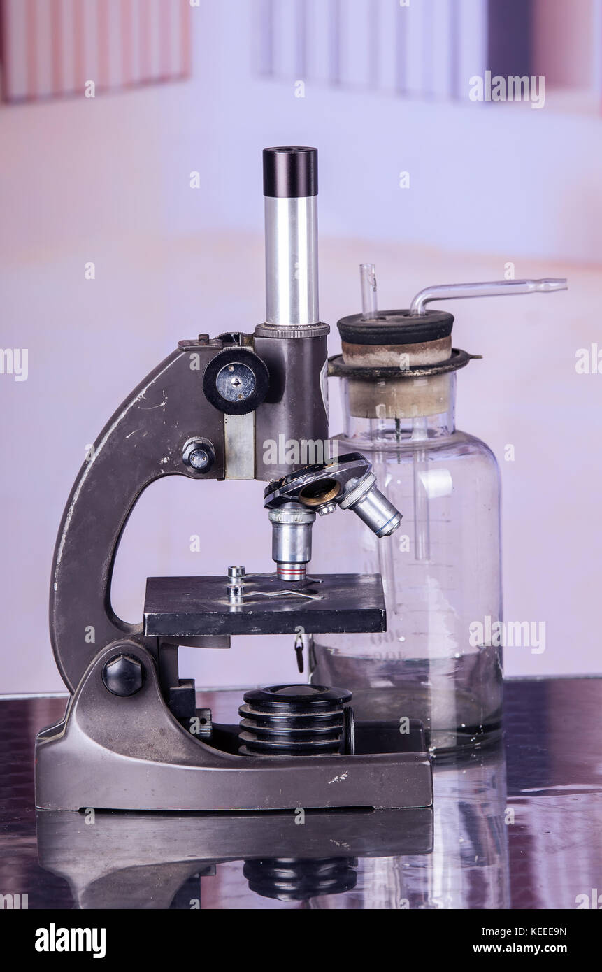 Close up of a medical laboratory, microscope for chemistry biology test ...