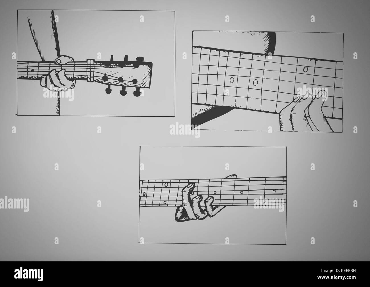 Digital composite of Grey background with guitar illustrations playing ...
