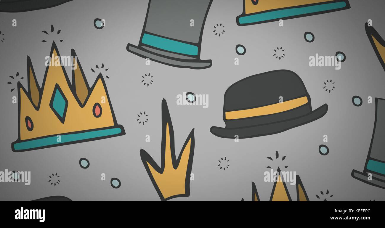 Digital composite of grey background with hats illustrations Stock ...