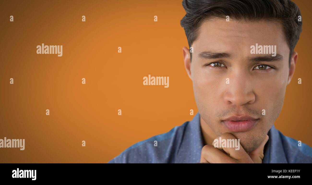Digital composite of Businessman thinking with orange background Stock ...