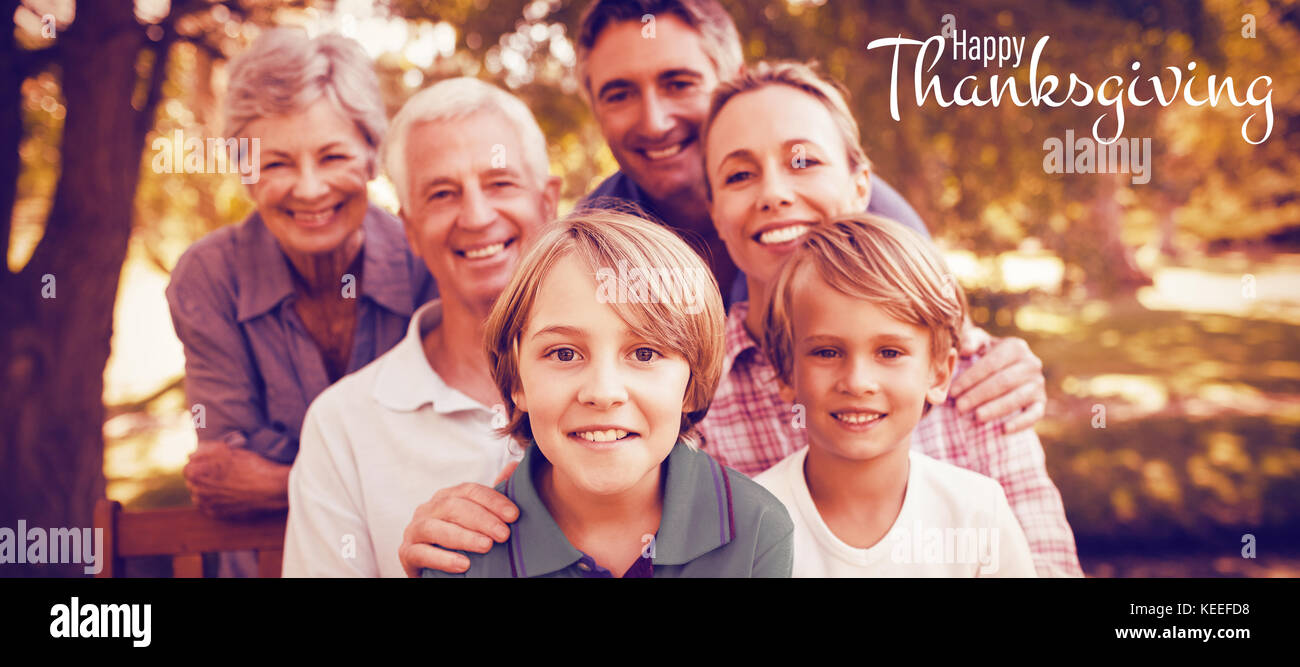 Illustration of happy thanksgiving day text greeting against happy ...