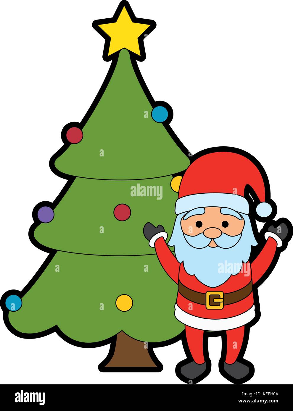 merry christmas pine tree with santa claus character Stock Vector Image ...