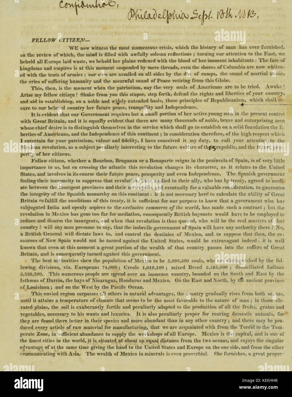 Printed circular marked Confidential regarding the position of America ...