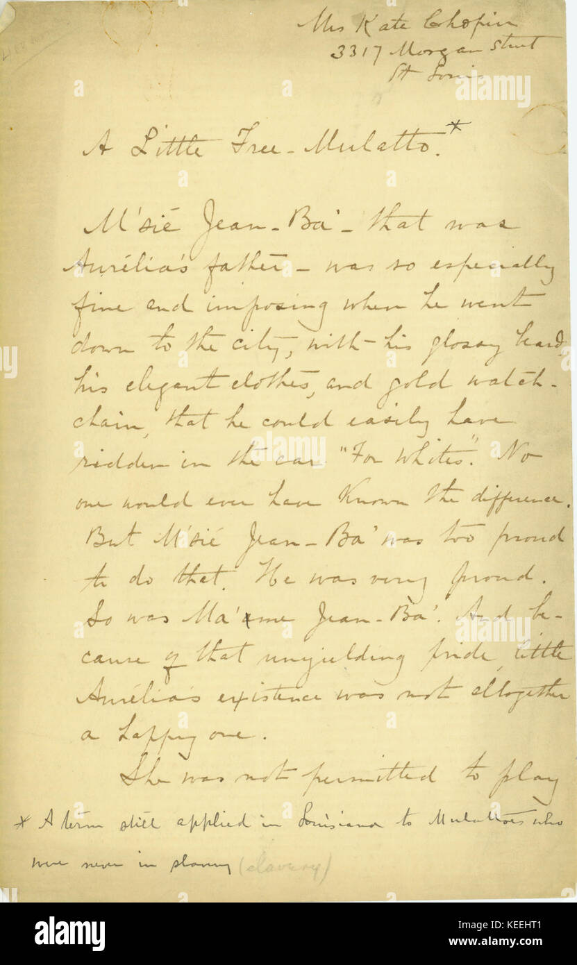 Original manuscript of short story, A Free Little Mulatto, by Kate ...