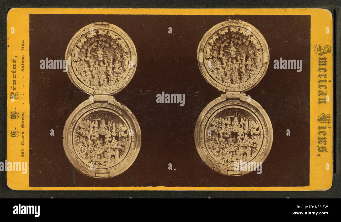 Intricate two part carving in ivory Heaven and Hell, hinged together to ...