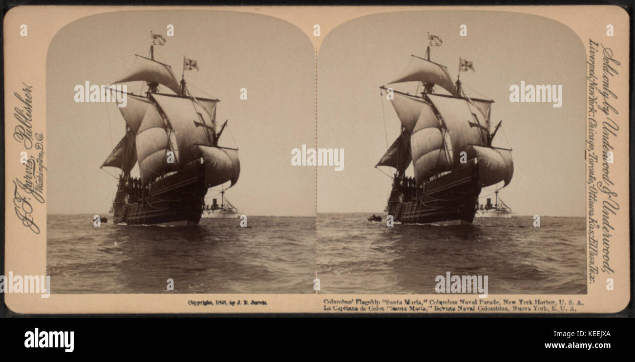 Columbus' flagship Santa Maria, Columbus Naval parade, New York Harbor ...