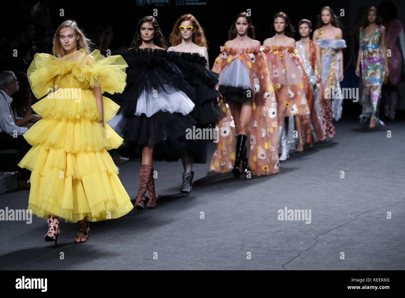 Models on the catwalk at the Celia Valverde show during Mercedes-Benz ...