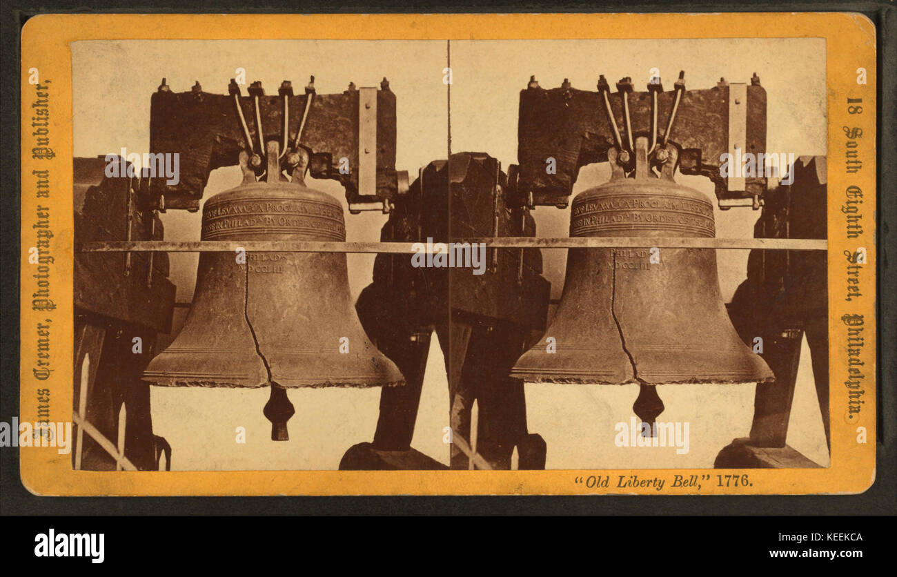 This image depicts the iconic Liberty Bell, cast in 1776, with an ...