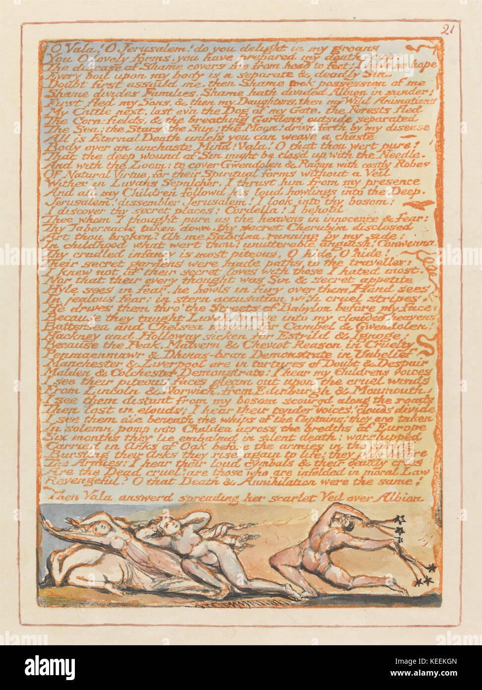 William Blake Jerusalem, Plate 21, O Vala! O Jerusalem Stock Photo - Alamy