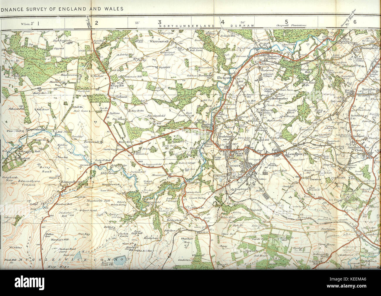 Ordnance Survey Durham & Sunderland 1 Popular edition 1925 Consett area ...
