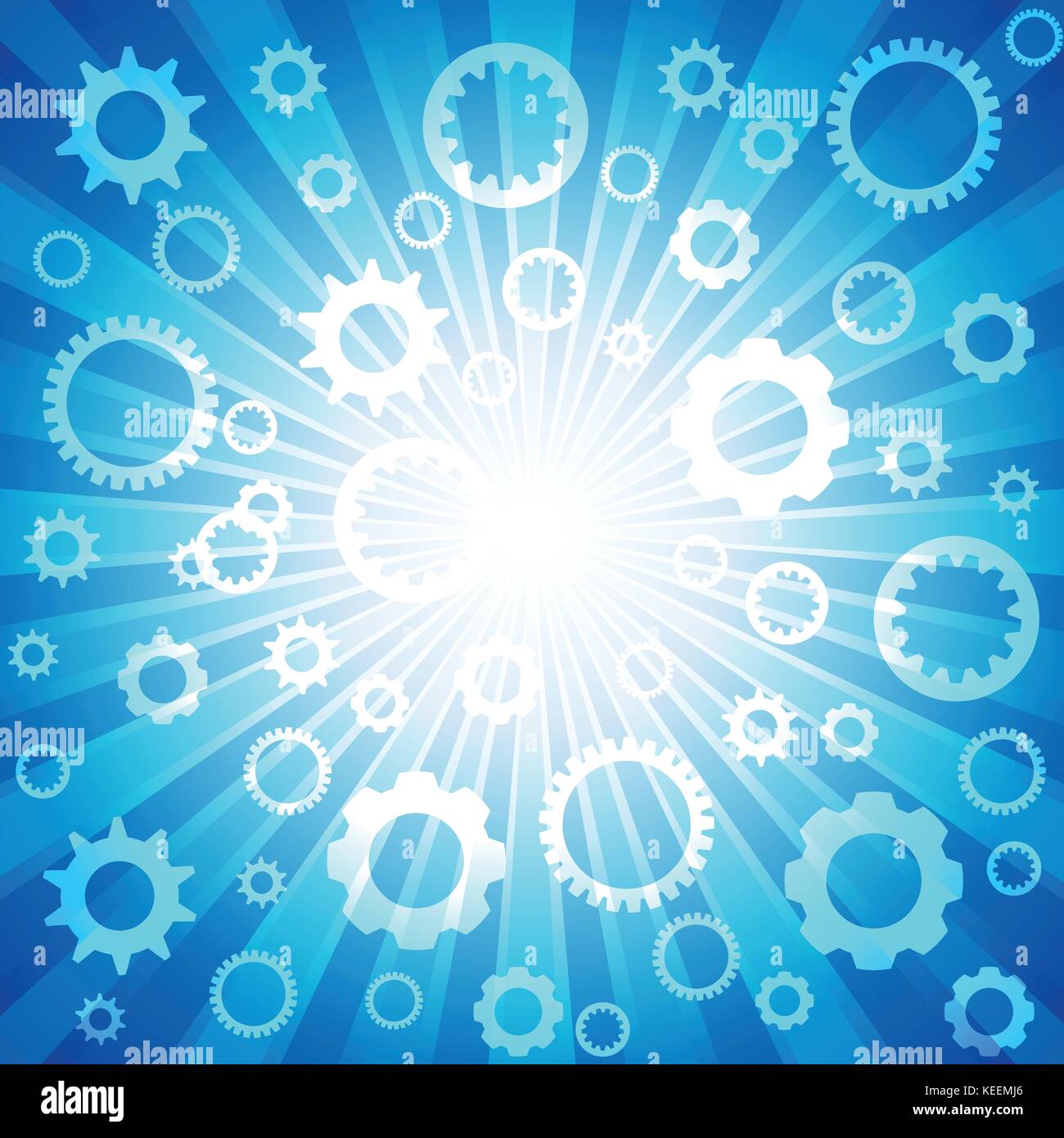 Blue burst with variety white gear wheel for abstract vector design ...