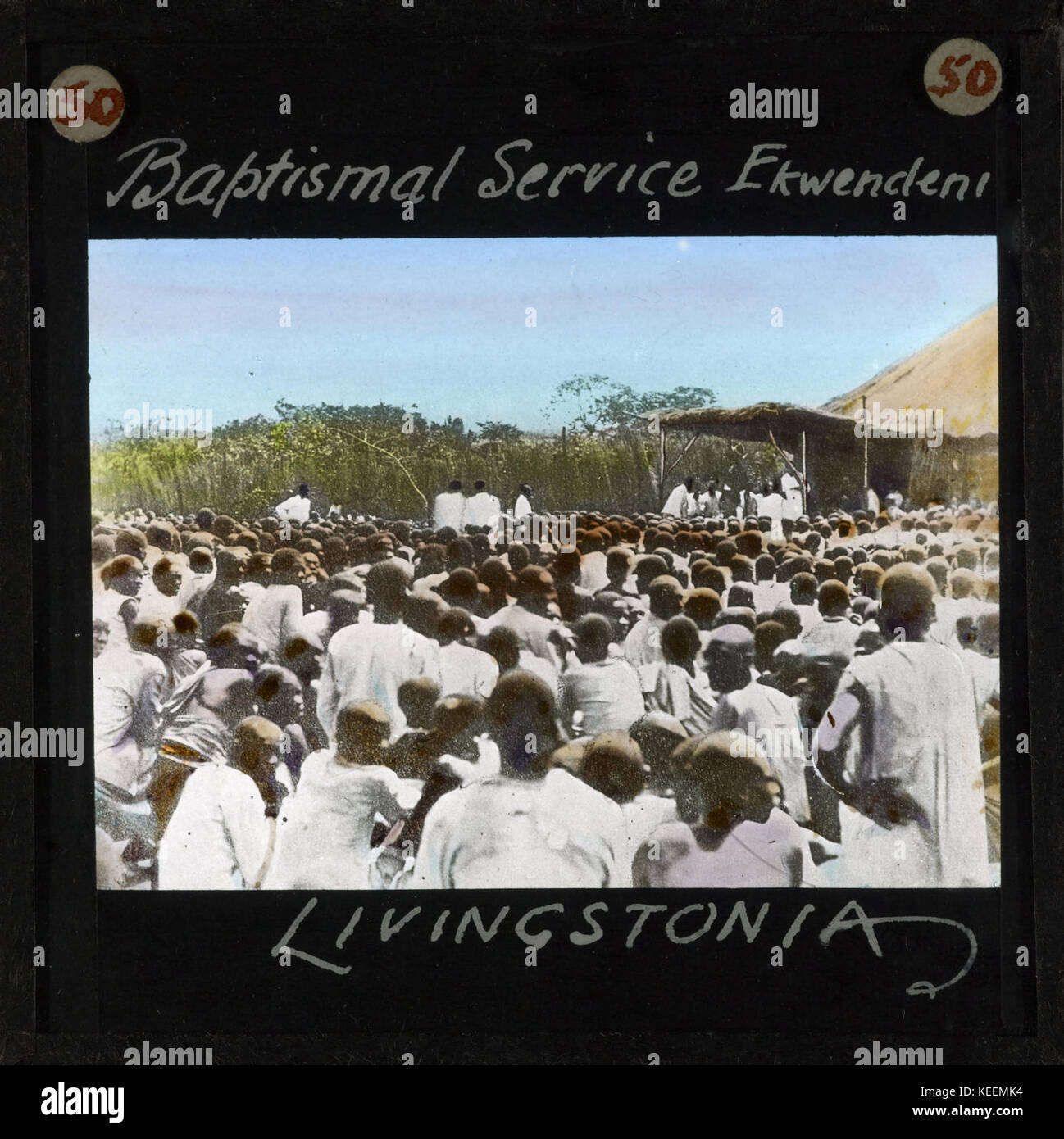 This photograph shows a baptismal service at Ekwendeni, Livingstonia ...