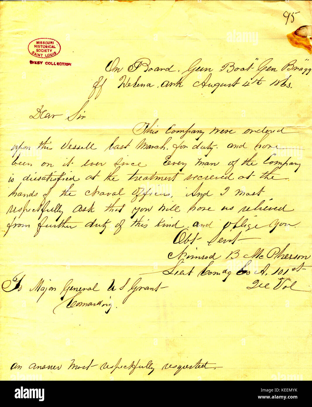 Letter from Nimrod B. McPherson (lieutenant commanding Company A, 101st ...