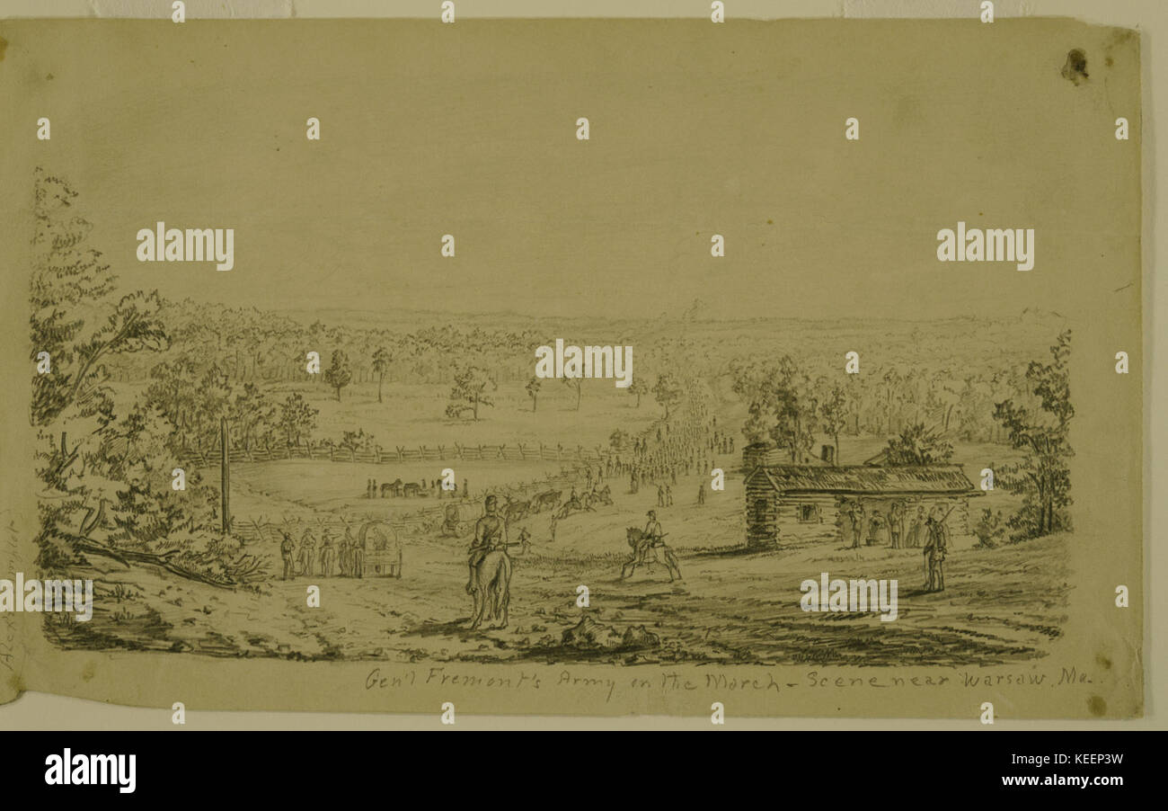 Pencil Drawing General Fremont's Army on the March Scene near Warsaw ...