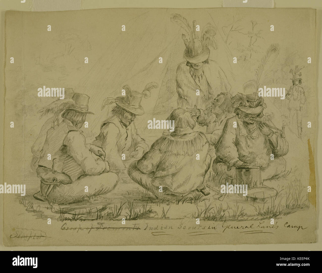 Pencil Drawing, Indian Scouts in Gen. Lane's Camp by Alexander Simplot ...