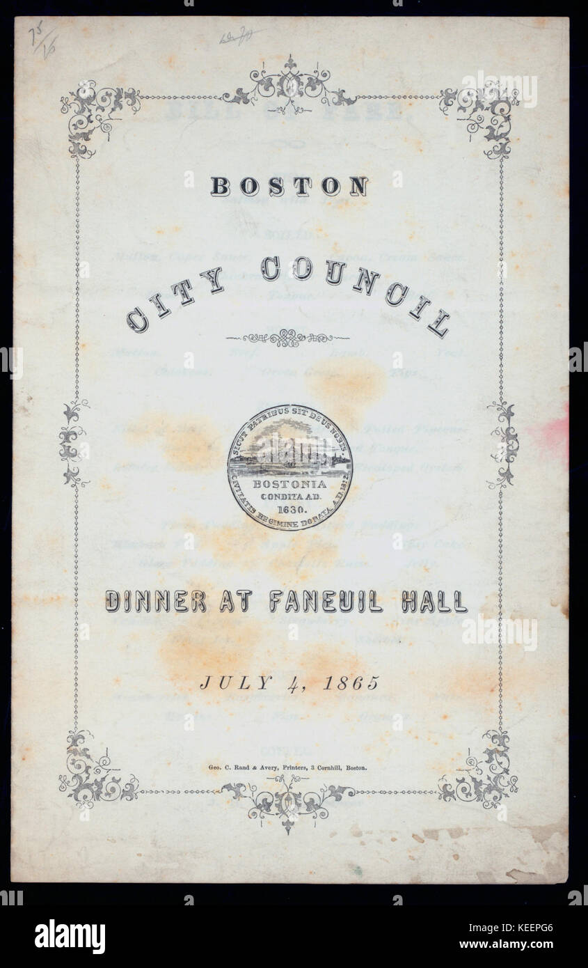 This image depicts a dinner event held at Faneuil Hall in Boston ...