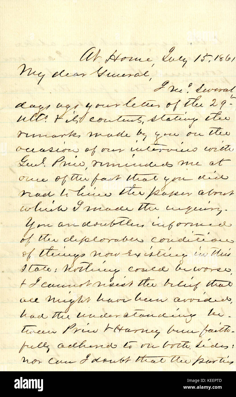 Letter signed H.S. Turner, at home, to My dear General, July 15, 1861 ...