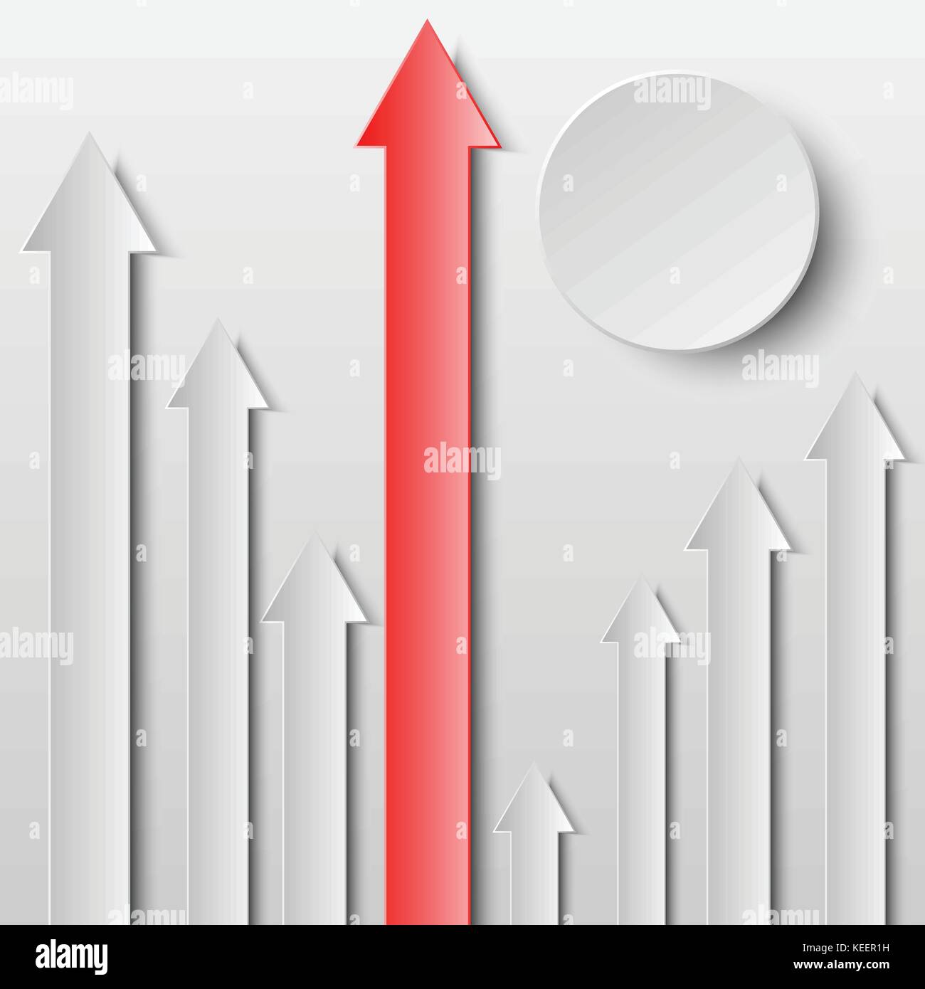 3d red paper arrows on grey background with circle for creative ...