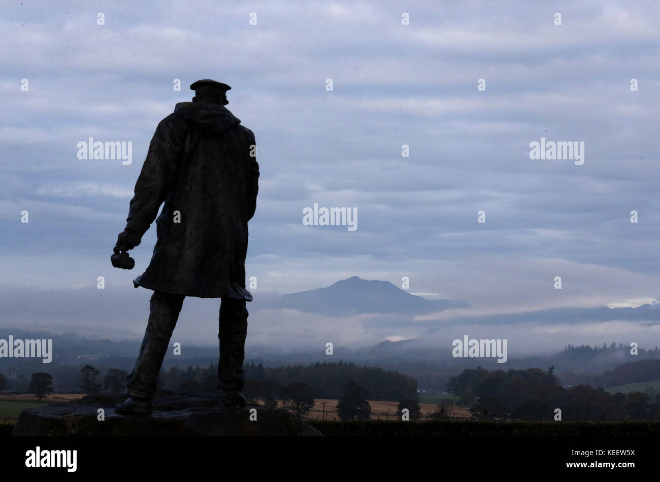 The statue of David Stirling, founder of the SAS, looks over mist ...