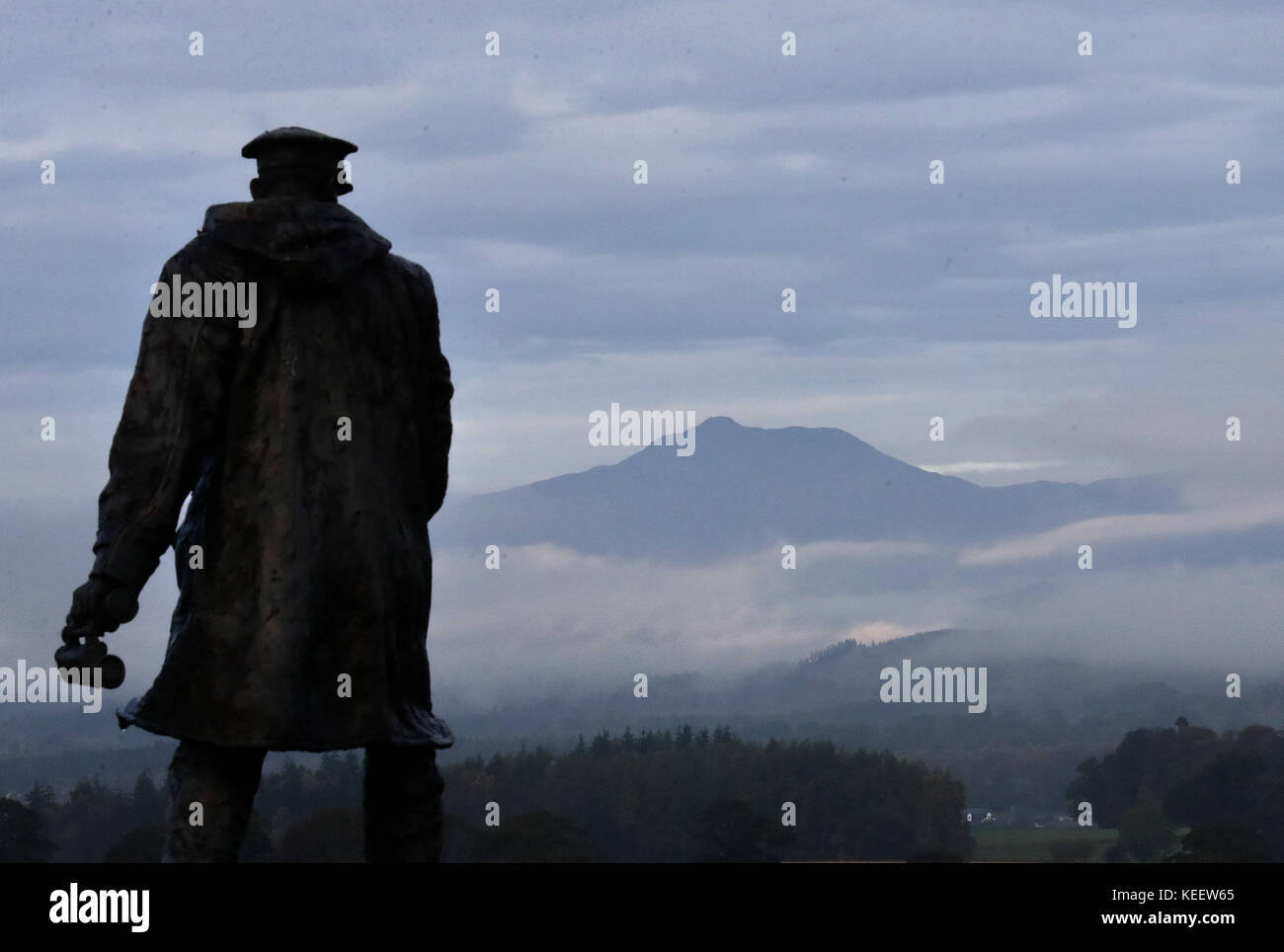 The statue of David Stirling, founder of the SAS, looks over mist ...
