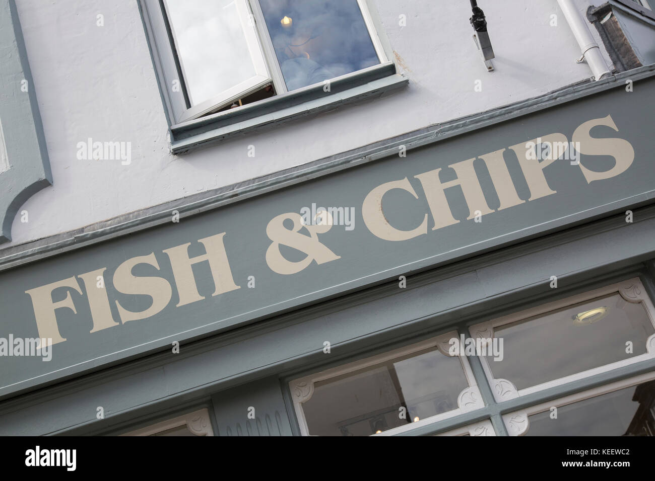 Fish and Chips Sign on Diagonal Slant Stock Photo - Alamy