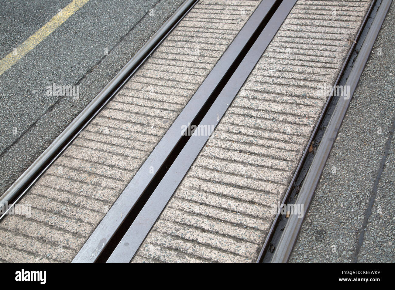 Closeup of Tram Track Background Stock Photo - Alamy