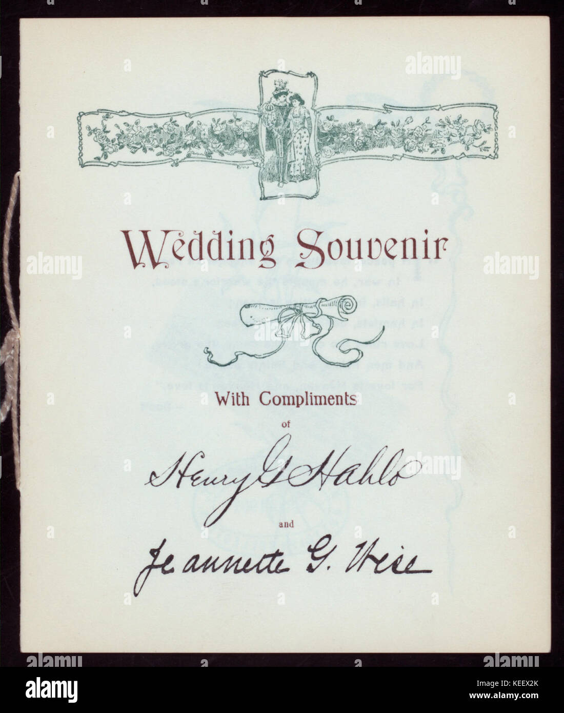WEDDING DINNER (held by) HENRY HAHLO & JEANNETTE WISE (at) DELMONICO'S ...