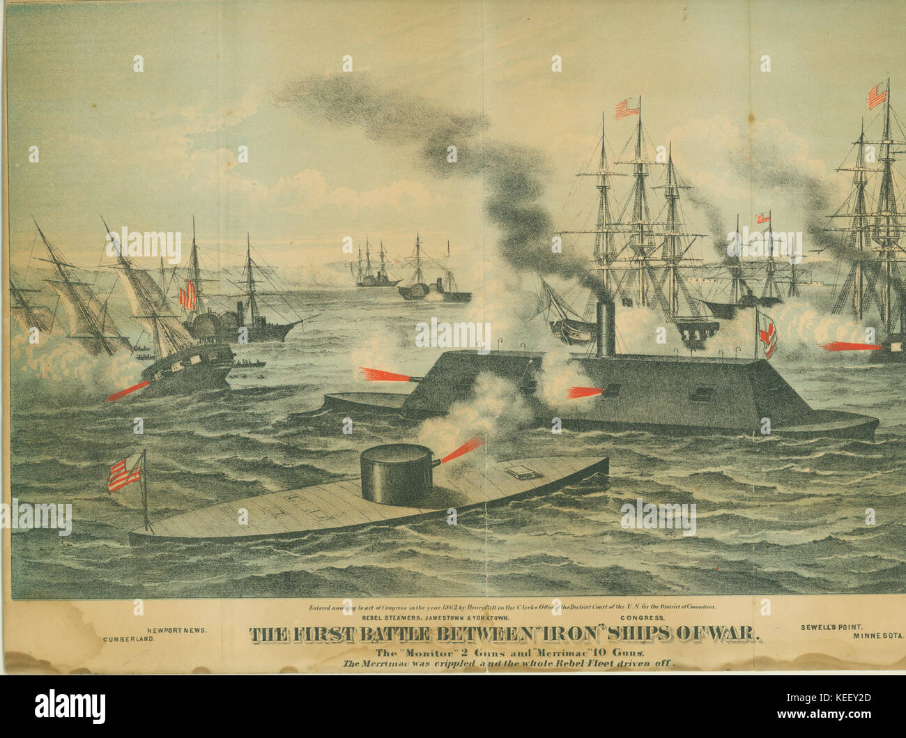 The First Battle Between Iron Ships of War Stock Photo - Alamy