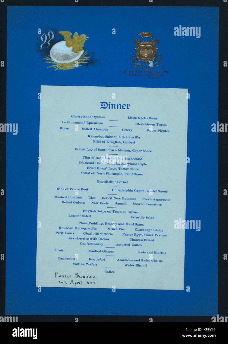 EASTER SUNDAY DINNER (held by) CHAMBERLIN HOTEL (at) OLD POINT COMFORT ...