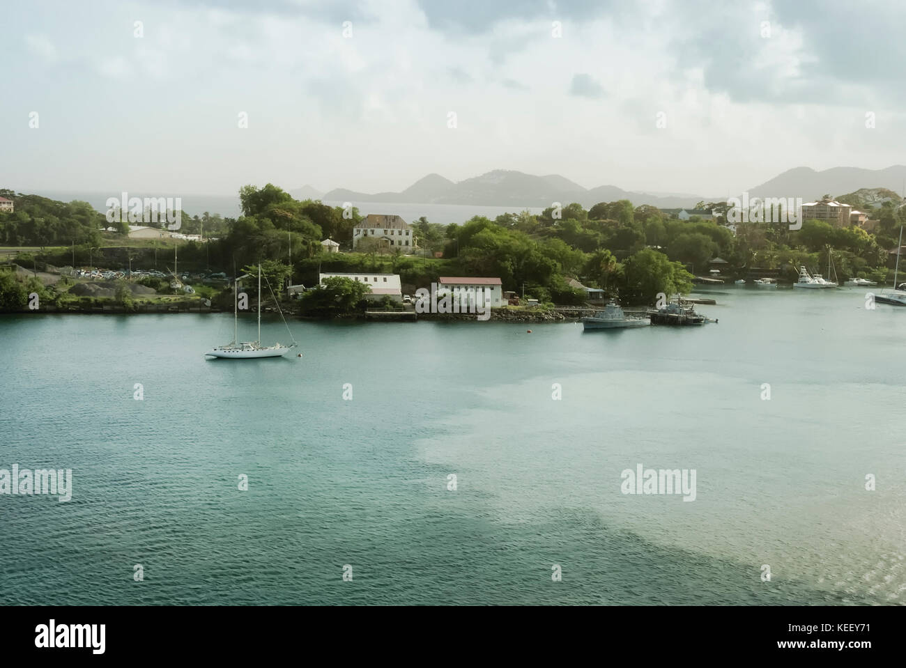 Panoramic coastal view of Saint Lucia, Eastern Caribbean Sea Stock ...