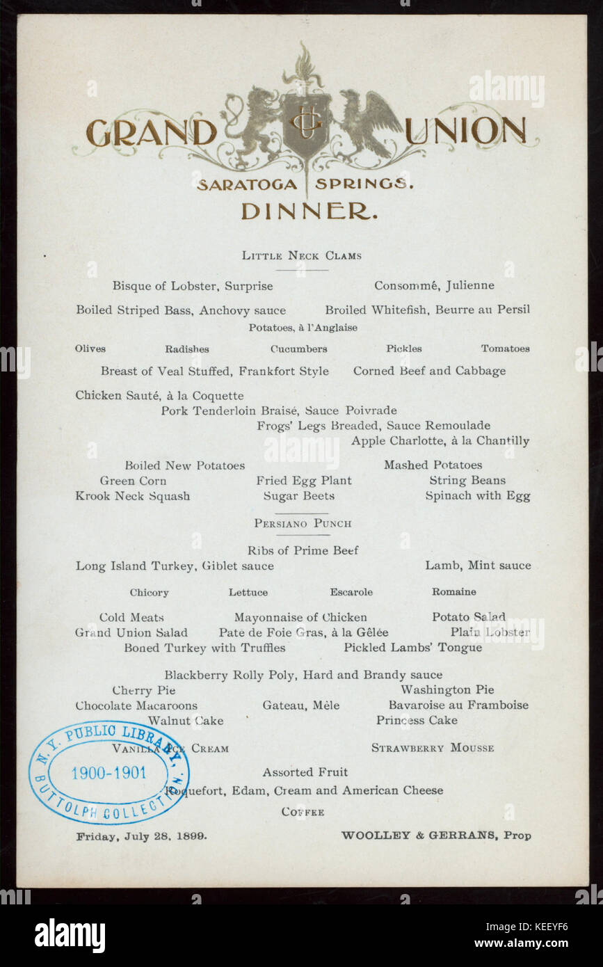 DINNER (held by) GRAND UNION (at) SARATOGA SPRINGS, (NY) (HOTEL;) (NYPL ...