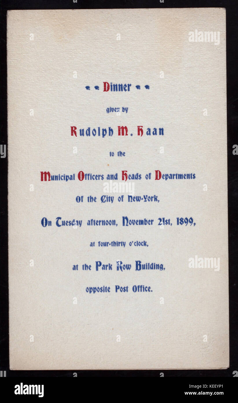 A historical dinner event hosted by Rudolph M. Haan for municipal ...