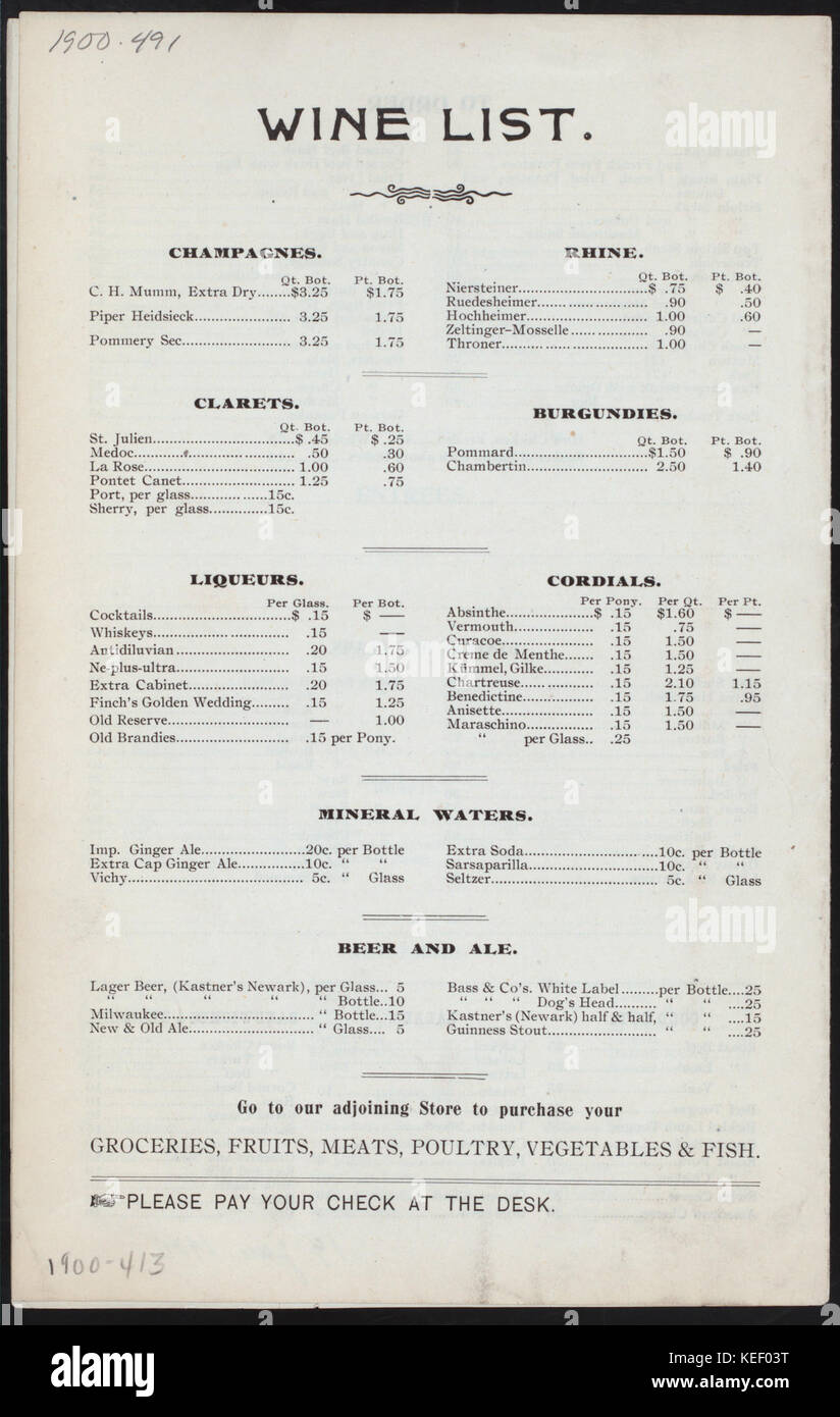 DAILY BILL OF FARE; (held by) BRANDES BROS. LADIES' AND GENTS ...