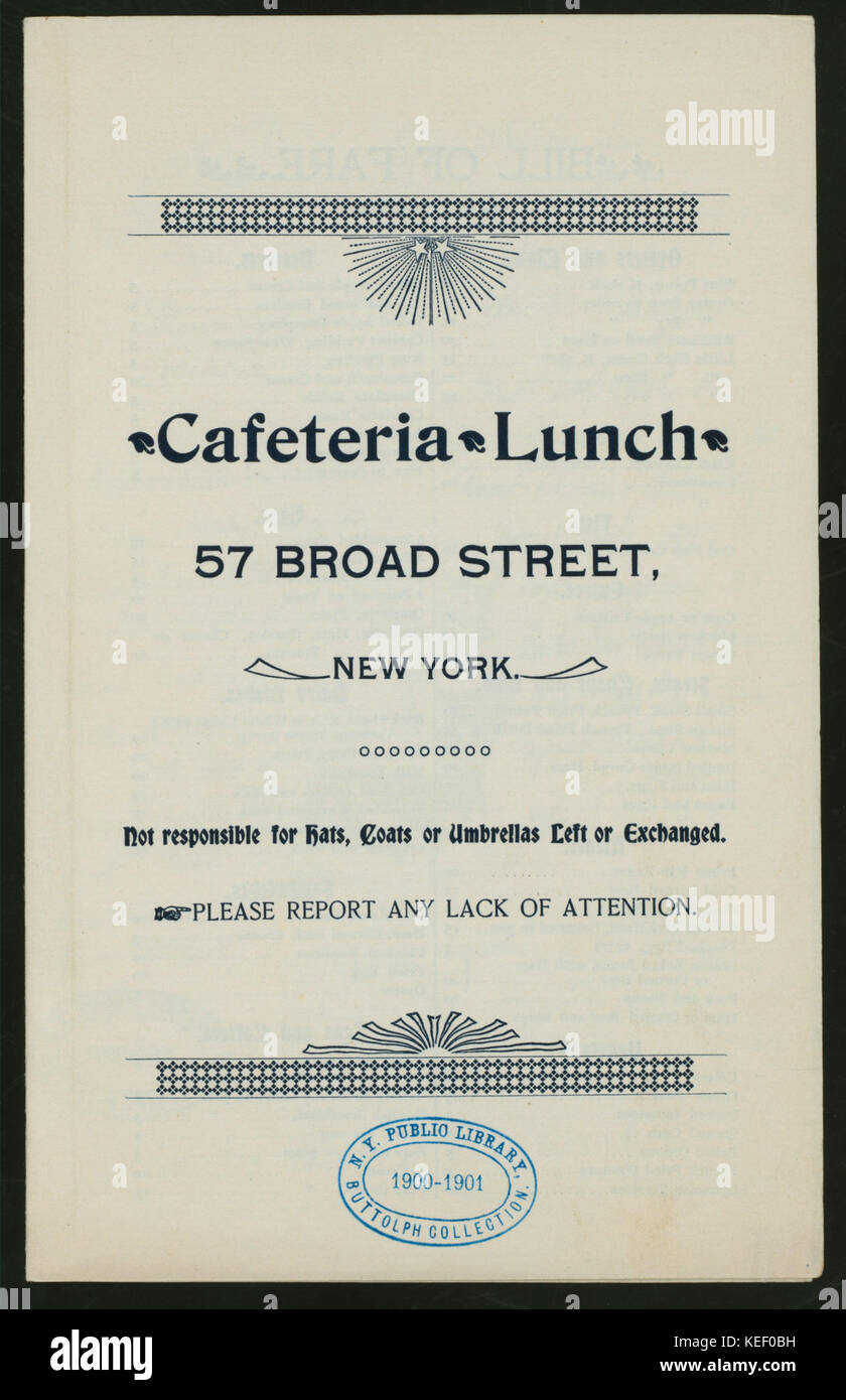 DAILY MENU (held by) CAFETERIA LUNCH (at) 57 BROAD STREET, NEW YORK ...