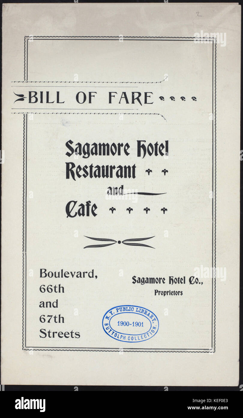 BILL OF FARE (held by) SAGAMORE HOTEL RESTAURANT AND CAFE (at ...