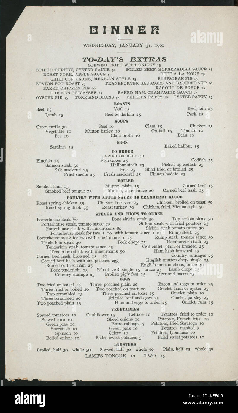DINNER MENU (held by) SMITH & MCNELL'S (at) 199 WASHINGTON STREET, (NEW ...