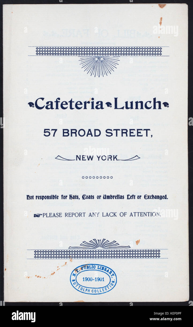 DAILY MENU (held by) CAFETERIA LUNCH (at) 57 BROAD STREET, NY ...