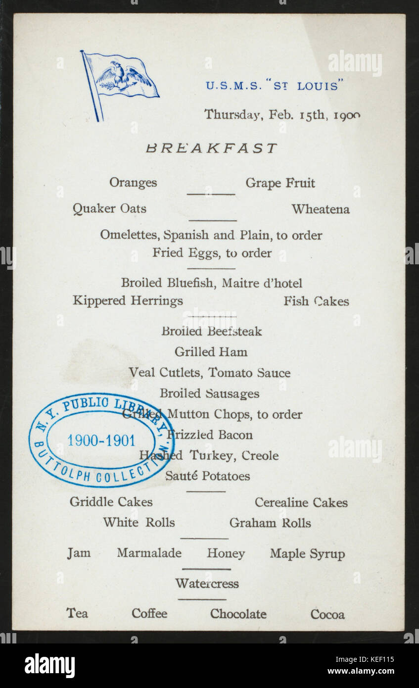 BREAKFAST (held by) U.S.M.S. (at) ST. LOUIS (SS;) (NYPL Hades 272791 ...