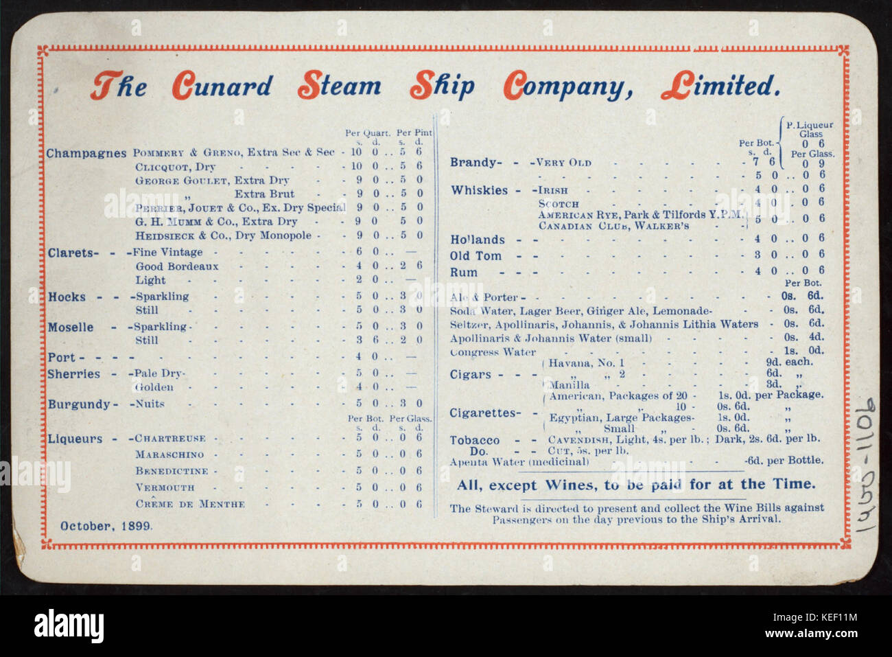 MENU (held by) CUNARD LINE (at) R.M.S. CAMPANIA (SS;) (NYPL Hades ...