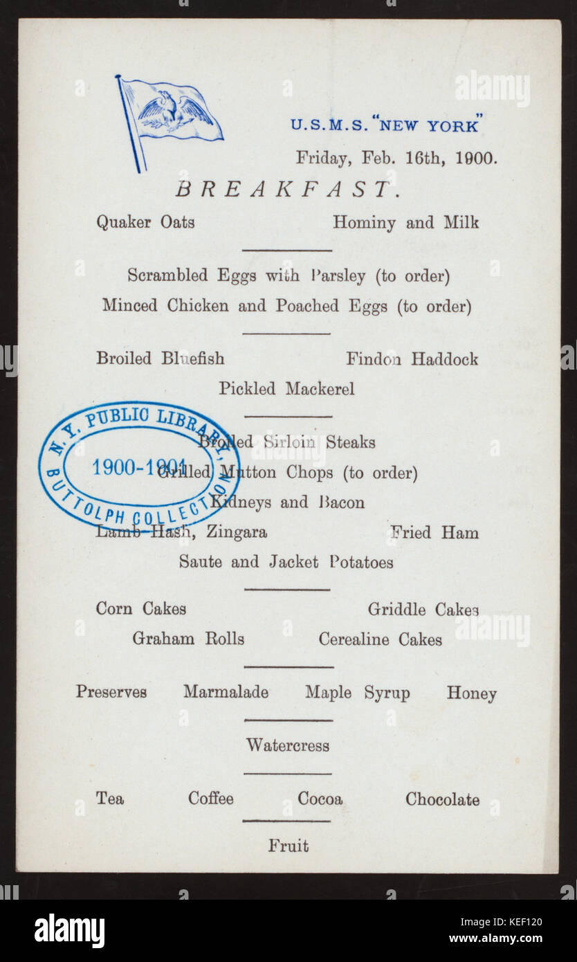 BREAKFAST (held by) U.S.M.S. (at) NEW YORK (SS;) (NYPL Hades 272809 ...