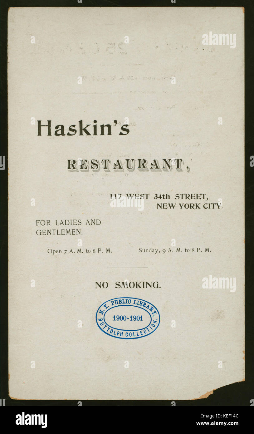 DINNER,BREAKFAST AND A LA CARTE (held by) HASKIN'S RESTAURANT (at ...